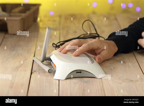 Wifi Router On The Table With Colored Background Stock Photo Alamy