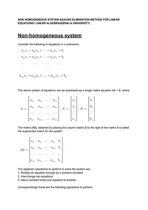 SOLUTION: Non homogeneous system & gauss elimination method for linear equations -( linear ...