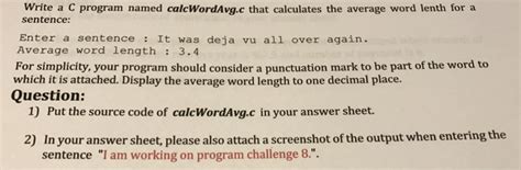 solved write a c program named calcwordavg c that
