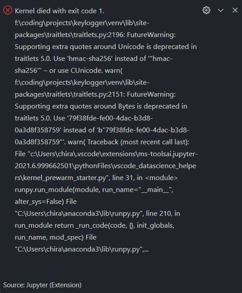 Kernel Died With Exit Code 1 Error With Jupyter Notebook In Vs Code Stack Overflow