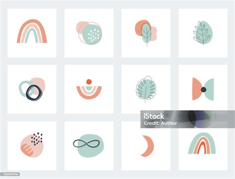 소셜 네트워크 하이라이트 커버 추상 보호 흙 테라코타와 민트 모양과 요소 벡터 설계 보보스에 대한 스톡 벡터 아트 및 기타 이미지 보보스 무지개 디자인 요소 Istock