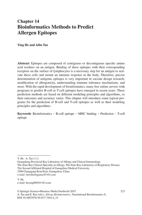 Pdf Bioinformatics Methods To Predict Allergen Epitopes