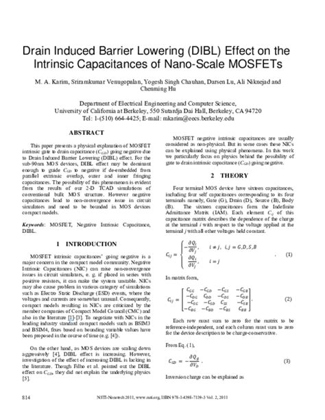 Pdf Drain Induced Barrier Lowering Dibl Effect On The Intrinsic Capacitances Of Nano Scale