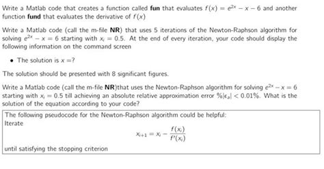 Solved Write A Matlab Code That Creates A Function Called