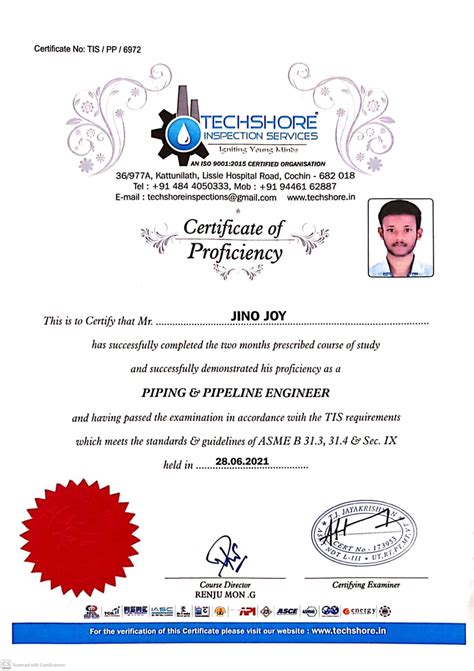 Diploma In Piping And Pipeline Engineer Certificate Jino Joy