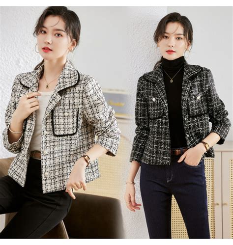 여성 향기로운 코트 숏 봄가을 예쁜 체크 상의 티몬