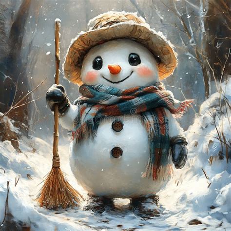 Snowman With A Carrot Nose And Button Eyes Stock Image Image Of Smile