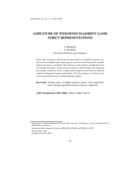 Pdf Amplitude Of Weighted Majority Game Strict Representations