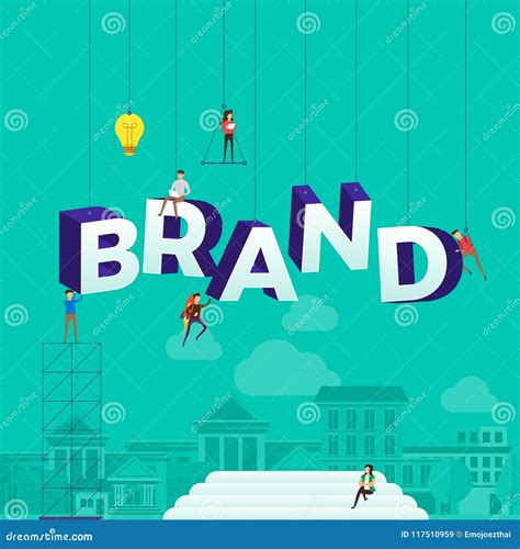 Flat Design Concept People Working For Building Text Brand Vector