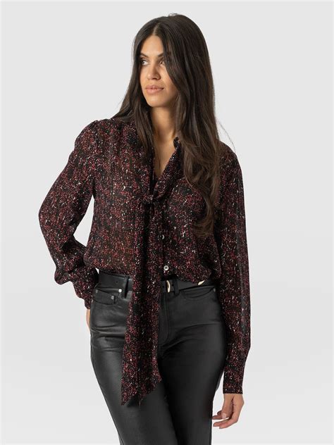 Paxton Pussybow Blouse Red Ditsy Leopard Saint And Sofia
