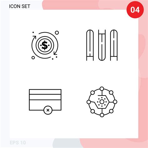 Mobile Interface Line Set Of 4 Pictograms Of Dollar Computing Document Finance Connectivity