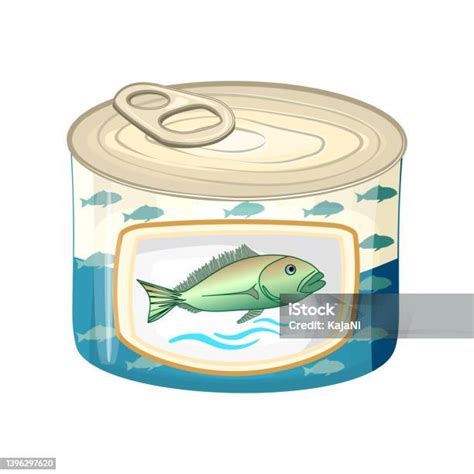 물고기 주석은 흰색 배경에 고립 될 수 있습니다 참치 통조림 연어 정어리 고등어 또는 해산물의 삶은 캔을 포장하십시오 참치 해산물에 대한 스톡 벡터 아트 및 기타 이미지