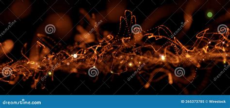 3d Rendered Background Of An Abstract Digital Wave Of Orange Particles On A Black Backdrop Stock