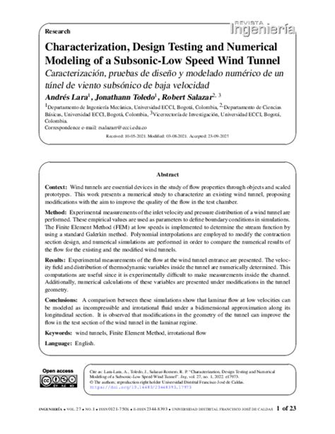 Pdf Characterization Design Testing And Numerical Modeling Of A Subsonic Low Speed Wind Tunnel