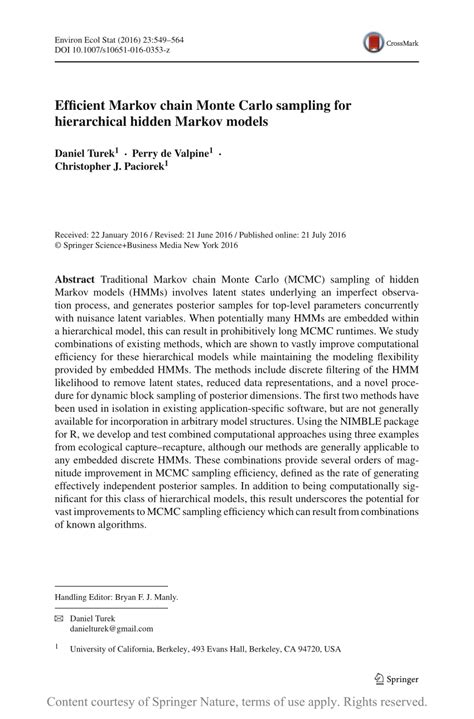 Efficient Markov Chain Monte Carlo Sampling For Hierarchical Hidden Markov Models Request Pdf