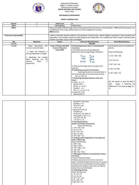 Week 1 Pdf Factorization Polynomial