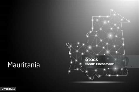 추상 매시 라인과 포인트 스케일 와 어두운 그라디언트 배경 와 모리타니 지도 와 3d 메쉬 폴리곤 네트워크 연결 0명에 대한 스톡 벡터 아트 및 기타 이미지 Istock