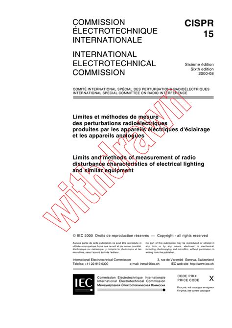 Cispr 15 2000 Limits And Methods Of Measurement Of Radio Disturbance Characteristics Of Electrical