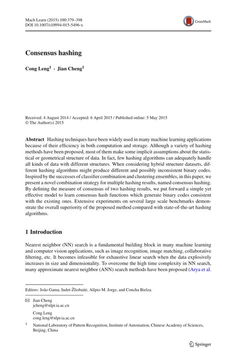 Pdf Consensus Hashing