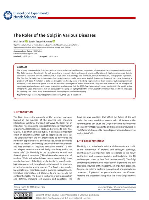 Pdf The Roles Of The Golgi In Various Diseases