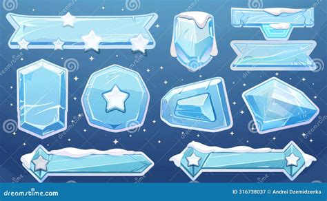 The Cartoon Modern Illustration Set Includes Ice Or Glass Gui Elements Covered With Snow Score