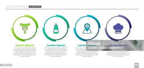 포크에 소시지 소스 병 피크닉 장소 및 요리사 모자를 설정하십시오 비즈니스 인포 그래픽 템플릿 벡터 고기에 대한 스톡 벡터 아트 및 기타 이미지 Istock