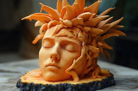 Pineapple Sculpture With A Human Face Showcasing Artistic Fruit Carving