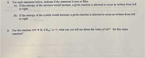 solved for each statement below indicate if the statement