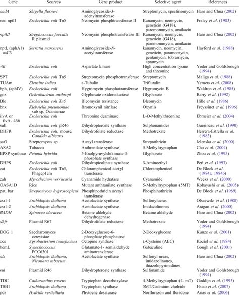 Selectable Marker Gene Used In Plant Transformation Download Scientific Diagram