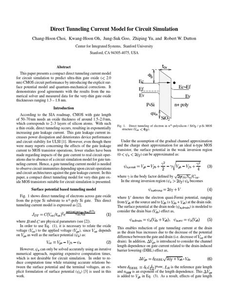 Direct Tunneling Current Model For Circuit Simulation Pdf Field