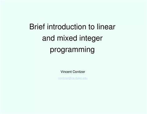 Ppt Introduction To Linear And Mixed Integer Programming Powerpoint