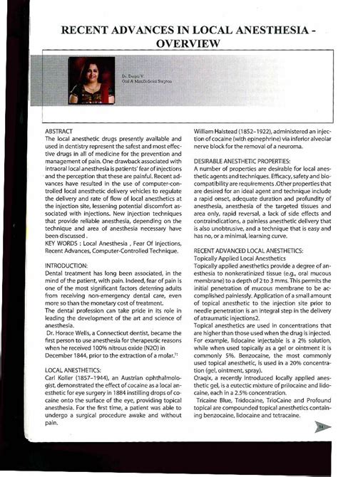 Pdf Recent Advances In Local Anesthesia Overview Dokumen Tips