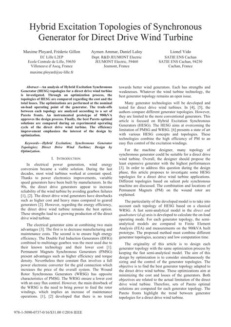 Pdf Hybrid Excitation Topologies Of Synchronous Generator For Direct Drive Wind Turbine