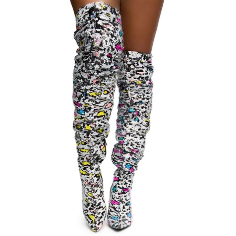 Liliana Javir All Over Sequin Thigh High Boots Javir Bkwt Shiekh
