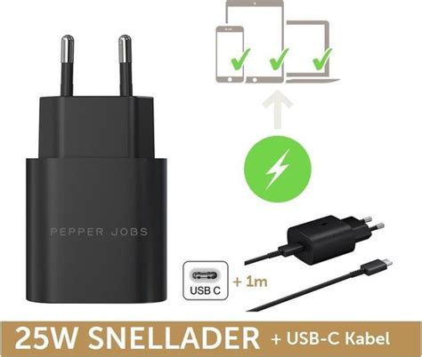PEPPER JOBS Oplader USB C PD W Snellader W Universeel Zwart Bol Com