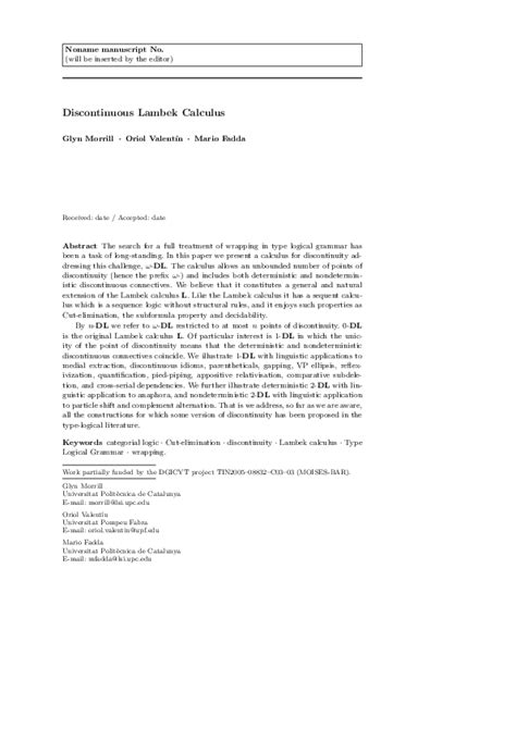 Pdf Discontinuous Lambek Calculus Mario Fadda