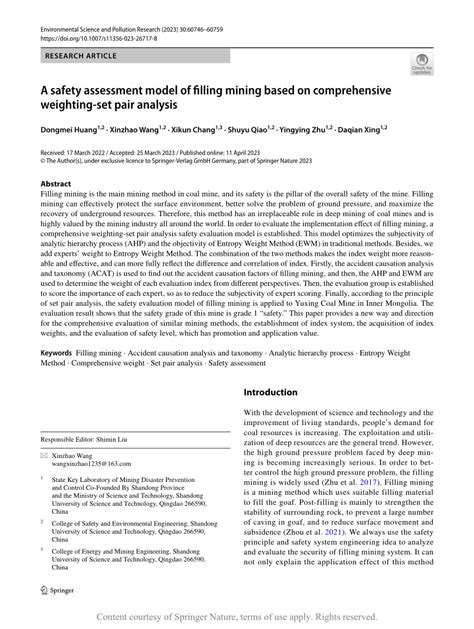 A Safety Assessment Model Of Filling Mining Based On Comprehensive