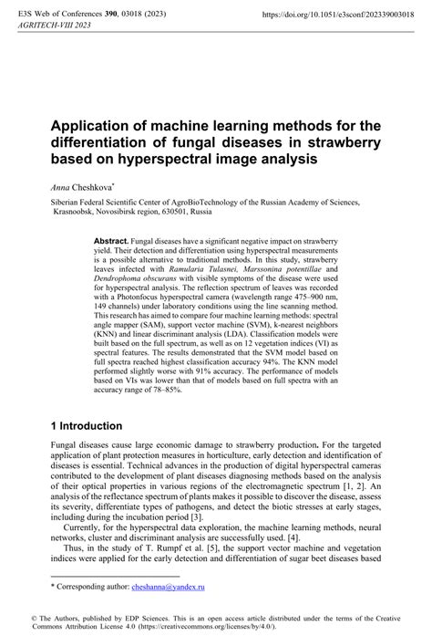 Pdf Application Of Machine Learning Methods For The Differentiation Of Fungal Diseases In