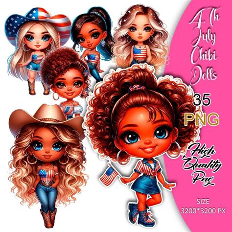 Chibi Doll 4th July Clipart American Chibi Girls Clipart 4th July Chibi Stickers Usa Chibi