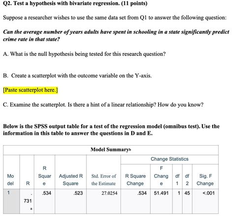 Q2 Test A Hypothesis With Bivariate Regression 11 Points Course Hero