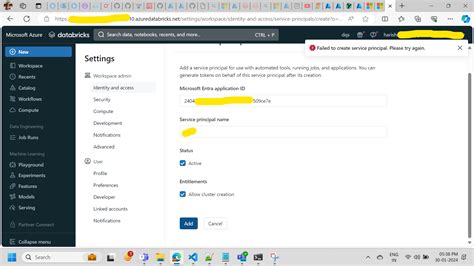 Unable To Add Service Prinicpal In Azure Databricks Microsoft Qanda
