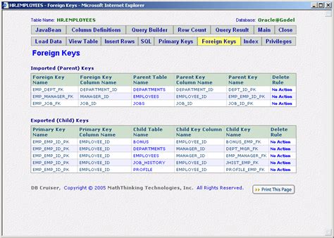 Db Cruiser Table Work Area Foreign Keys
