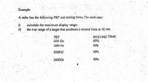 Example A Radar Has The Following Prf And Resting Times For Each Case