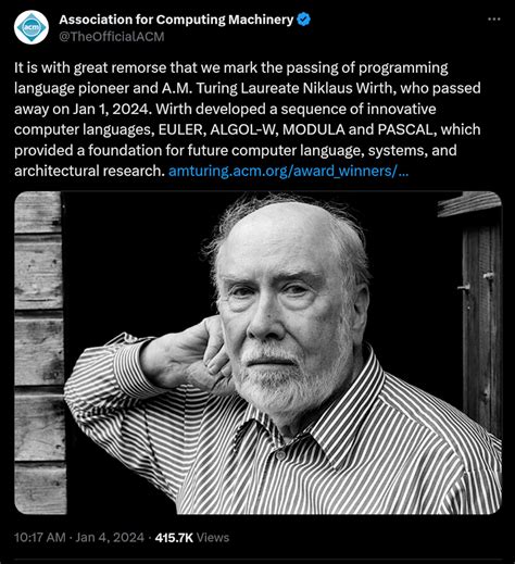 Pascal Creator Niklaus Wirth Has Died