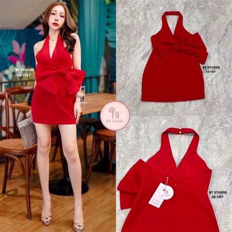 ชุดเดรสสั้นสีแดง ชุดเซ็กซี่ Code 08 1157 ชุดสีแดง งานป้ายbt Shopee Thailand
