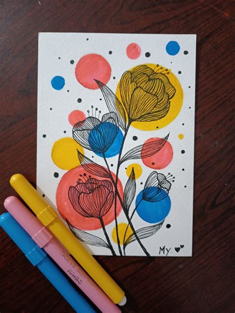 Colorful Flower Card Art Easy Diy Sketching And Doodling