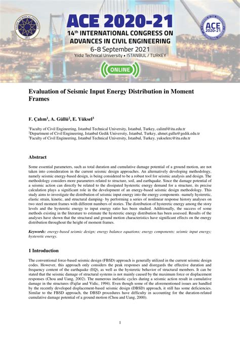 Pdf Evaluation Of Seismic Input Energy Distribution In Moment Frames
