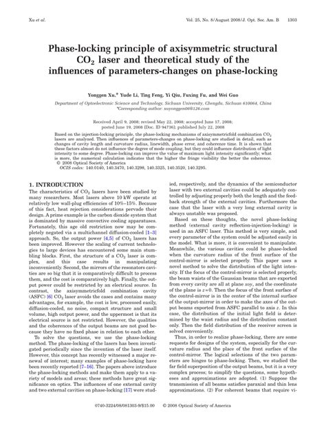 Pdf Phase Locking Principle Of Axisymmetric Structural Co 2 Laser And