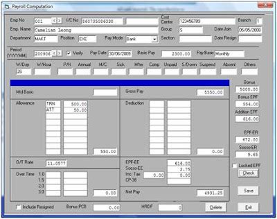 Malaysia Payroll System One Step Payroll Computation