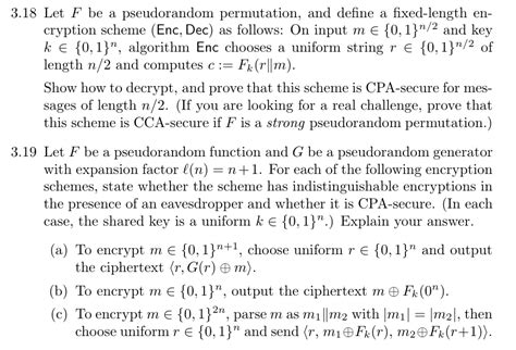 Let F Be A Pseudorandom Permutation And Define Chegg